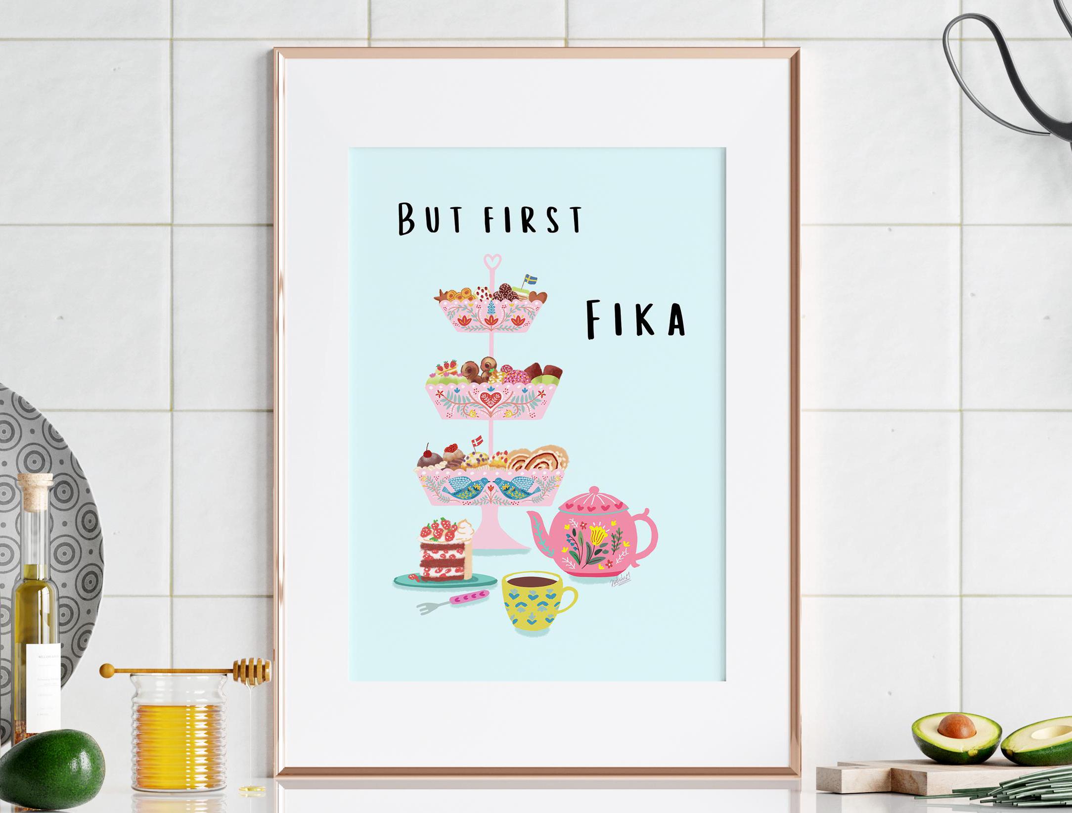 Fika Poster, Cake Poster, Coffee Print, Kitchen Art, Swedish Fika ...