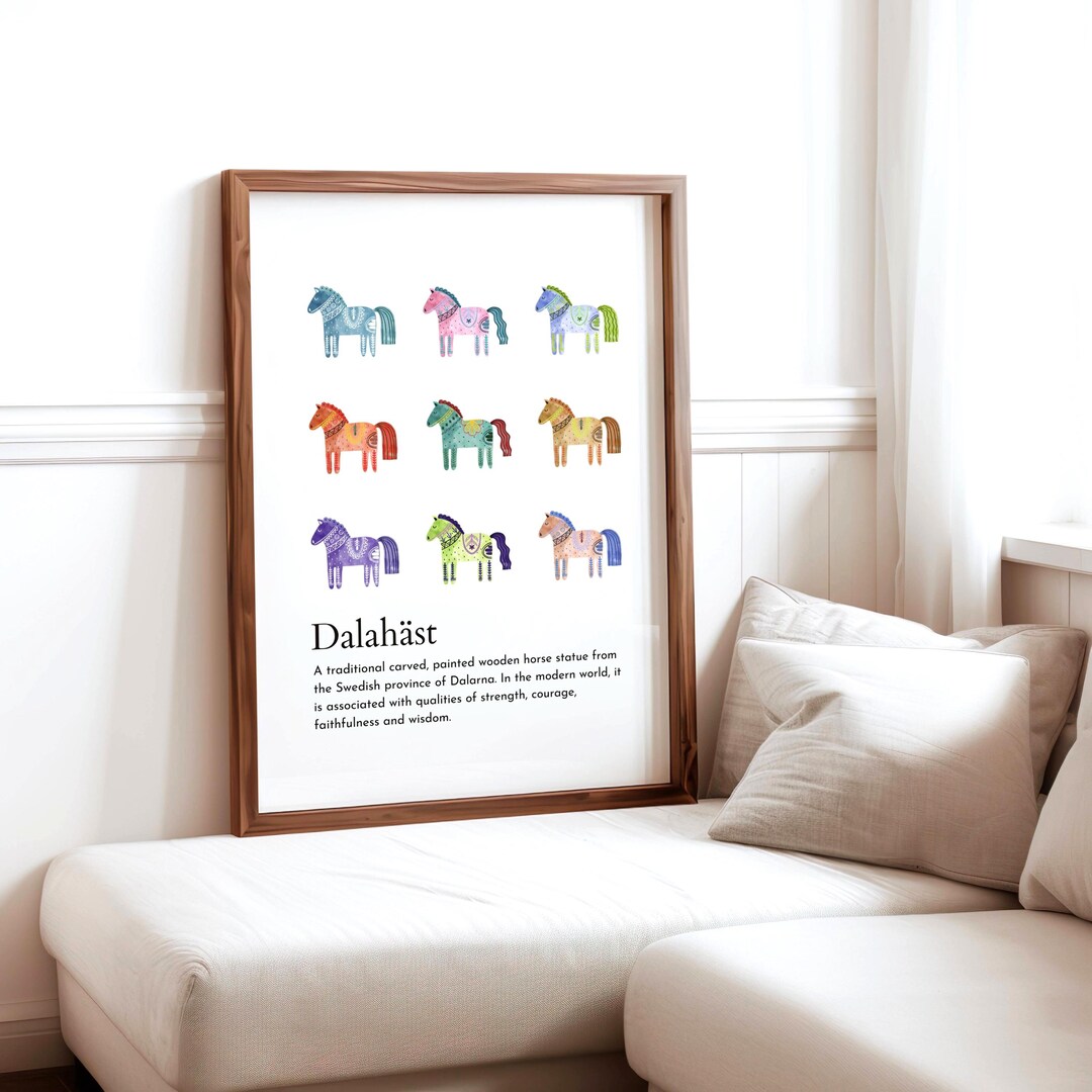 Dala Horse Wall Art, Cute Scandinavian Folk Art, Swedish Home Decor ...