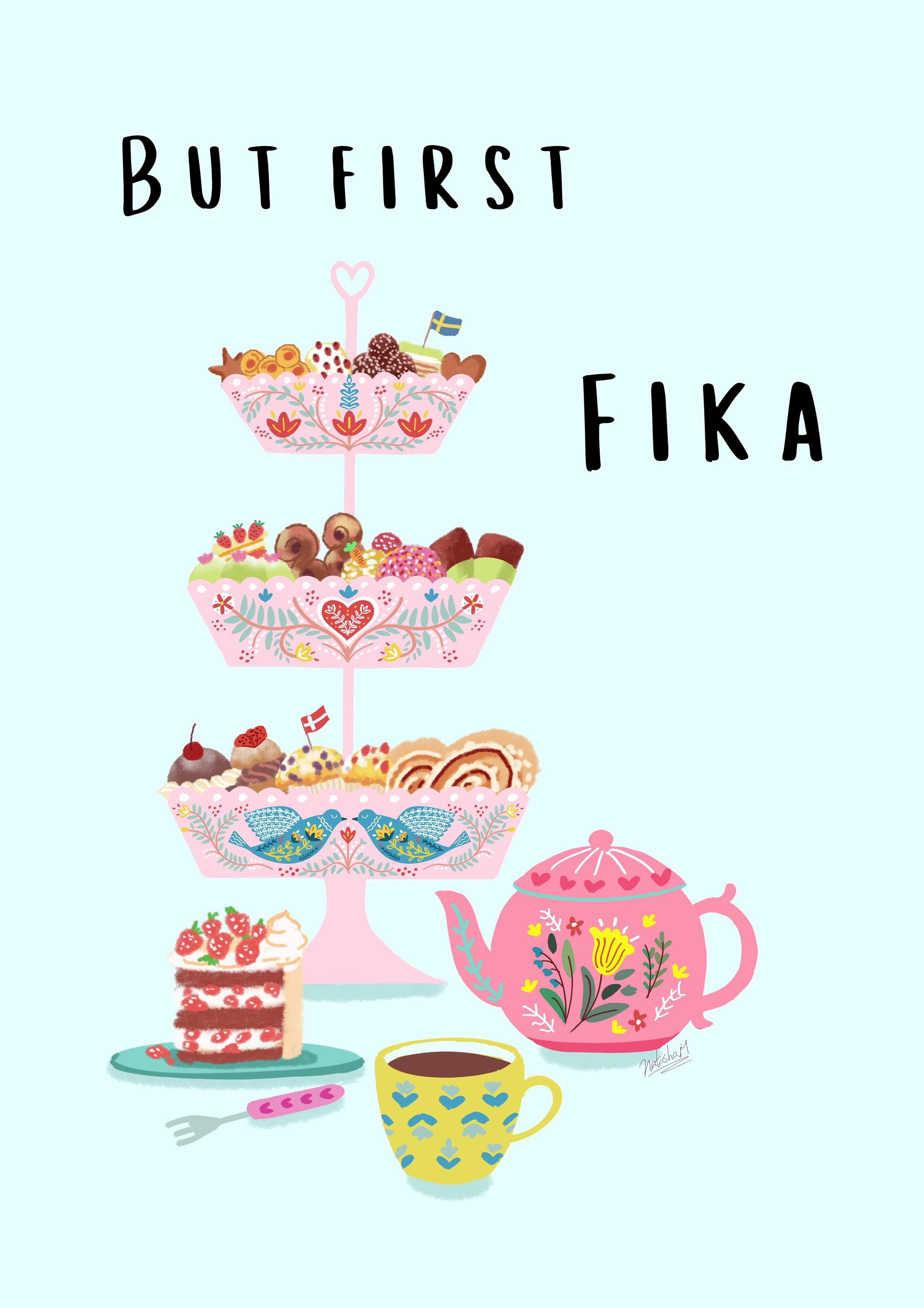 Fika Poster, Cake Poster, Coffee Print, Kitchen Art, Swedish Fika ...