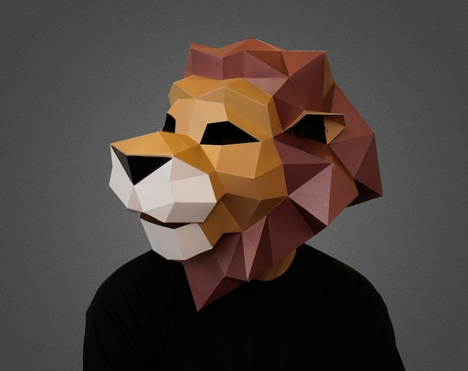 Máscara de León de Papel | Plantillas para imprimir, Máscara 3D ...