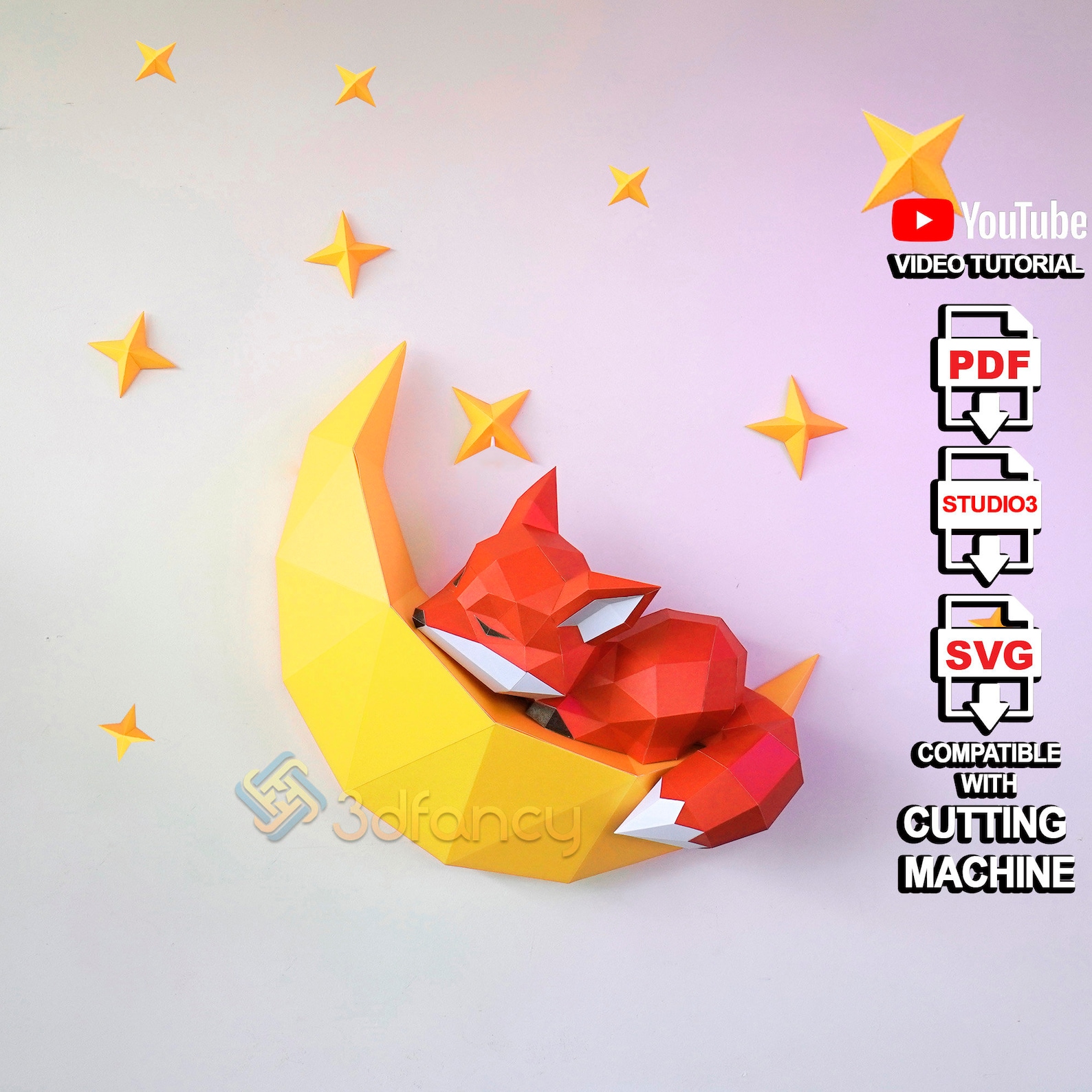 Fox Moon Papercraft PDF SVG Template for Creating 3D Fox From - Etsy