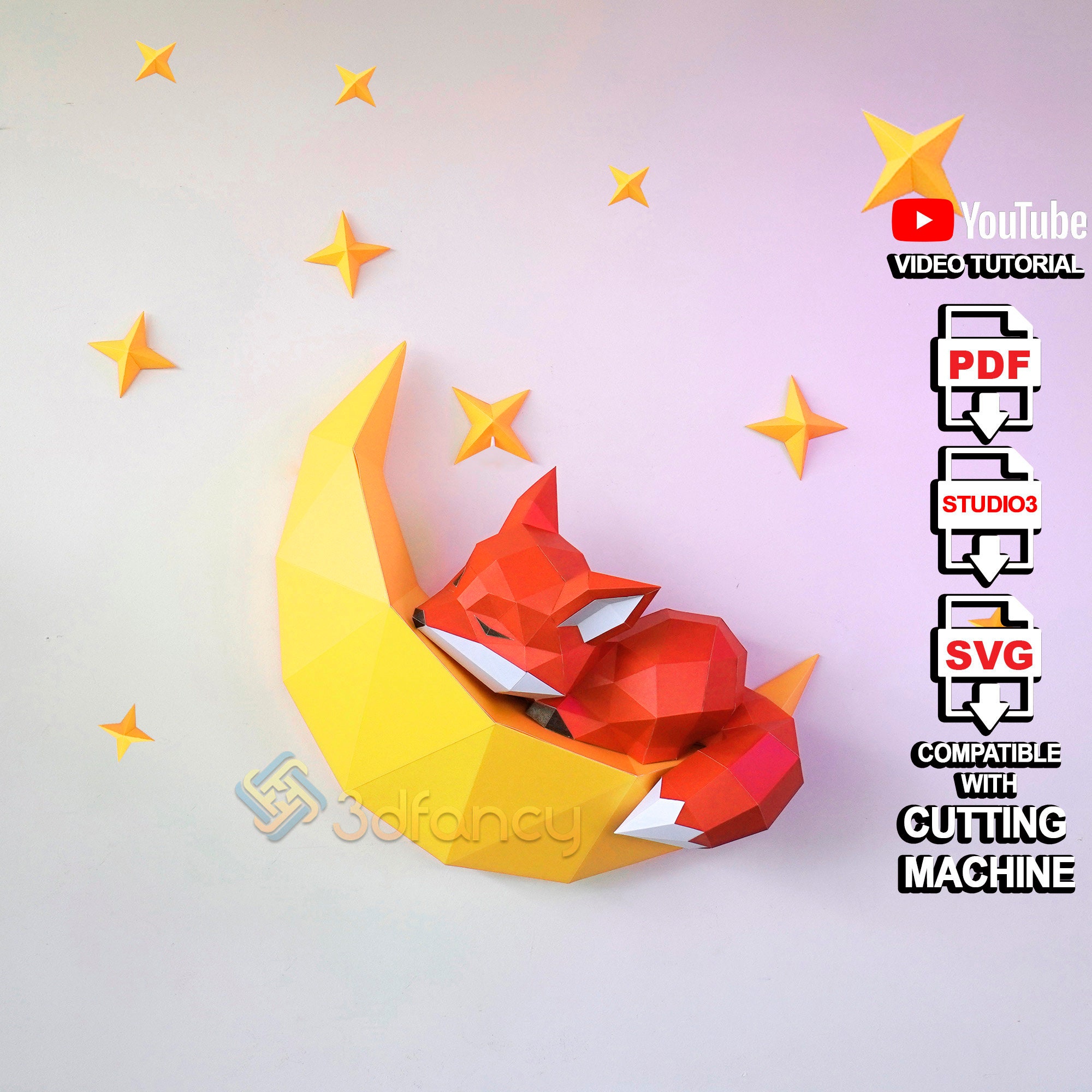 Fox Moon Papercraft PDF SVG Template for Creating 3D Fox From - Etsy ...