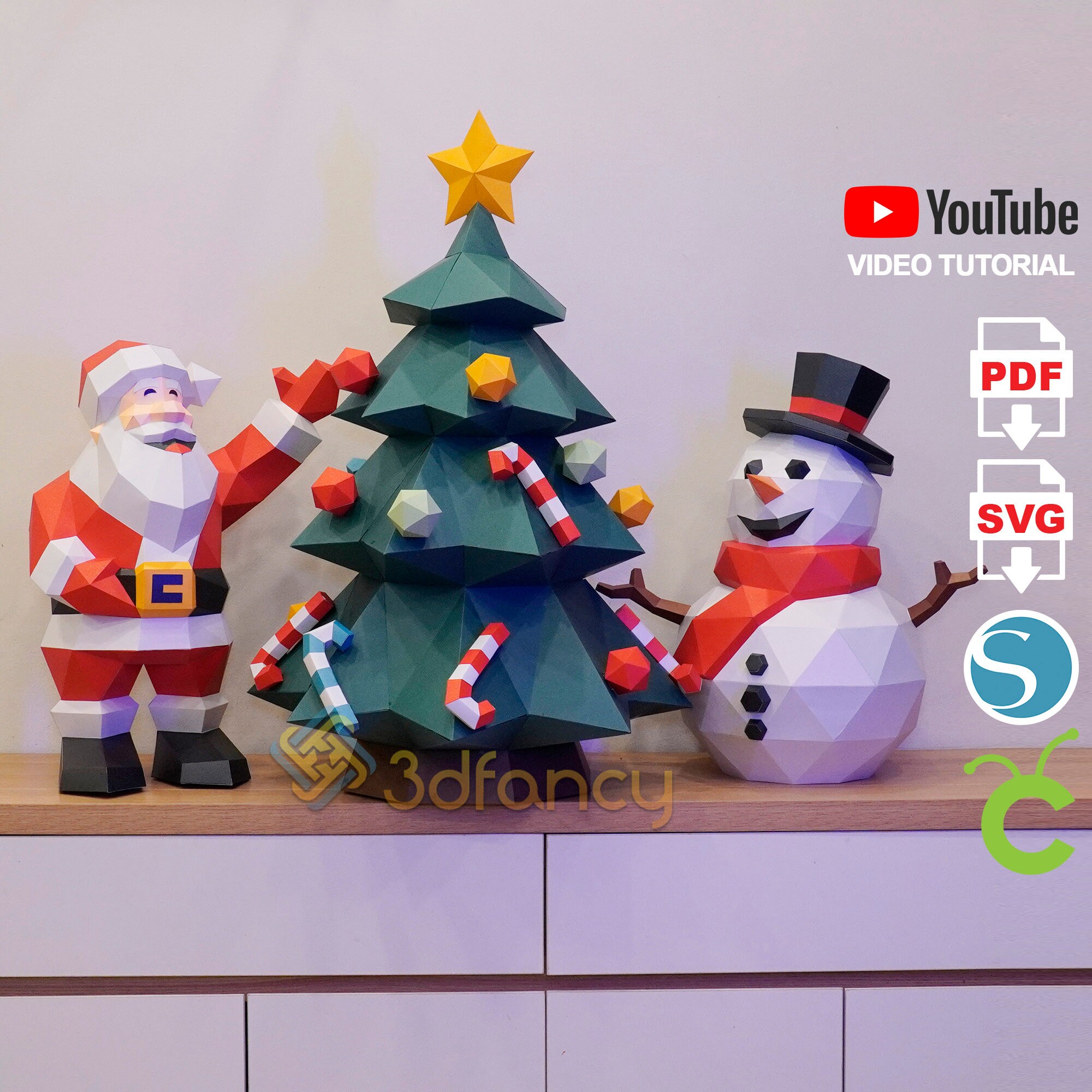 Bundle Christmas Decoration 3D Papercraft PDF SVG Silhouette | Etsy