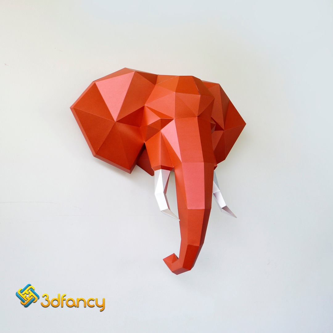 Elephant Papercraft Wall Hanging , 3D Papercraft SVG PDF Template, Wall ...