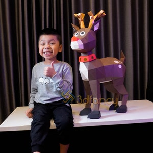 Reindeer Papercraft 3D Rudolph Paper Craft PDF, SVG Template, Low Poly ...