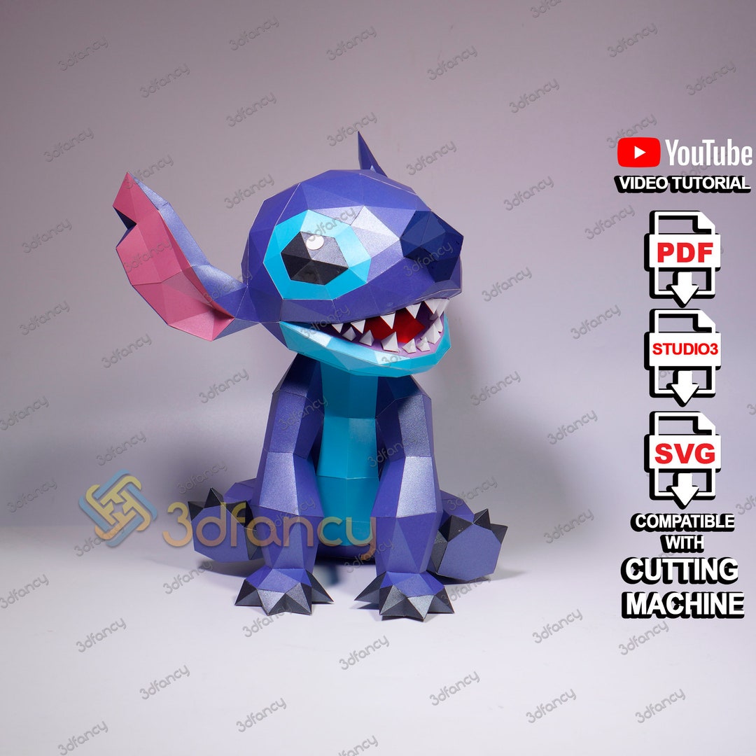 3D Papercraft Stitch Sit PDF, Modèles SVG pour projets Cricut, Stitch ...