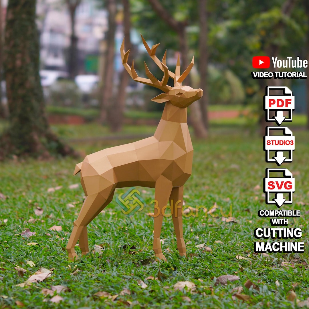 Papercraft Standing Deer PDF, SVG, Studio Template - DIY Papercraft ...