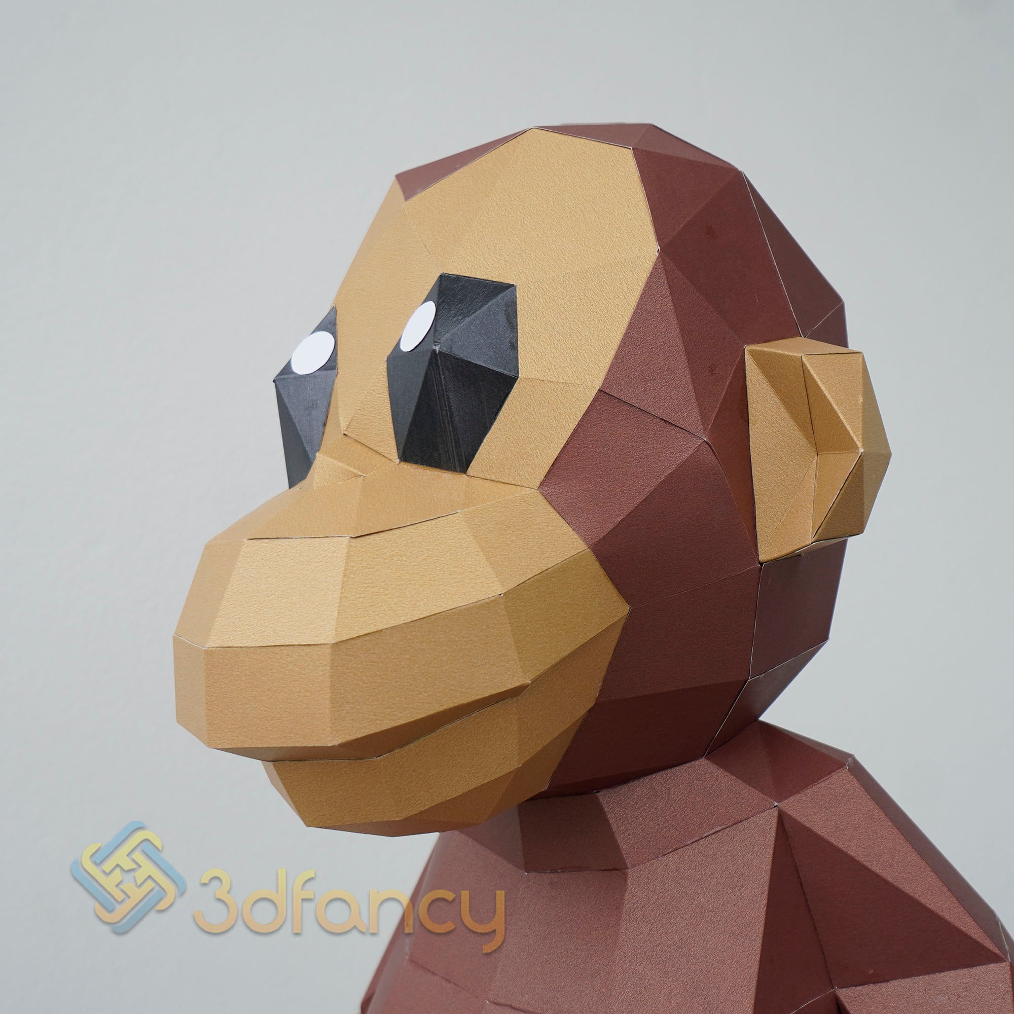 Low Poly Monkey 3D Papercraft PDF, 3D SVG Template for Creating Monkey ...