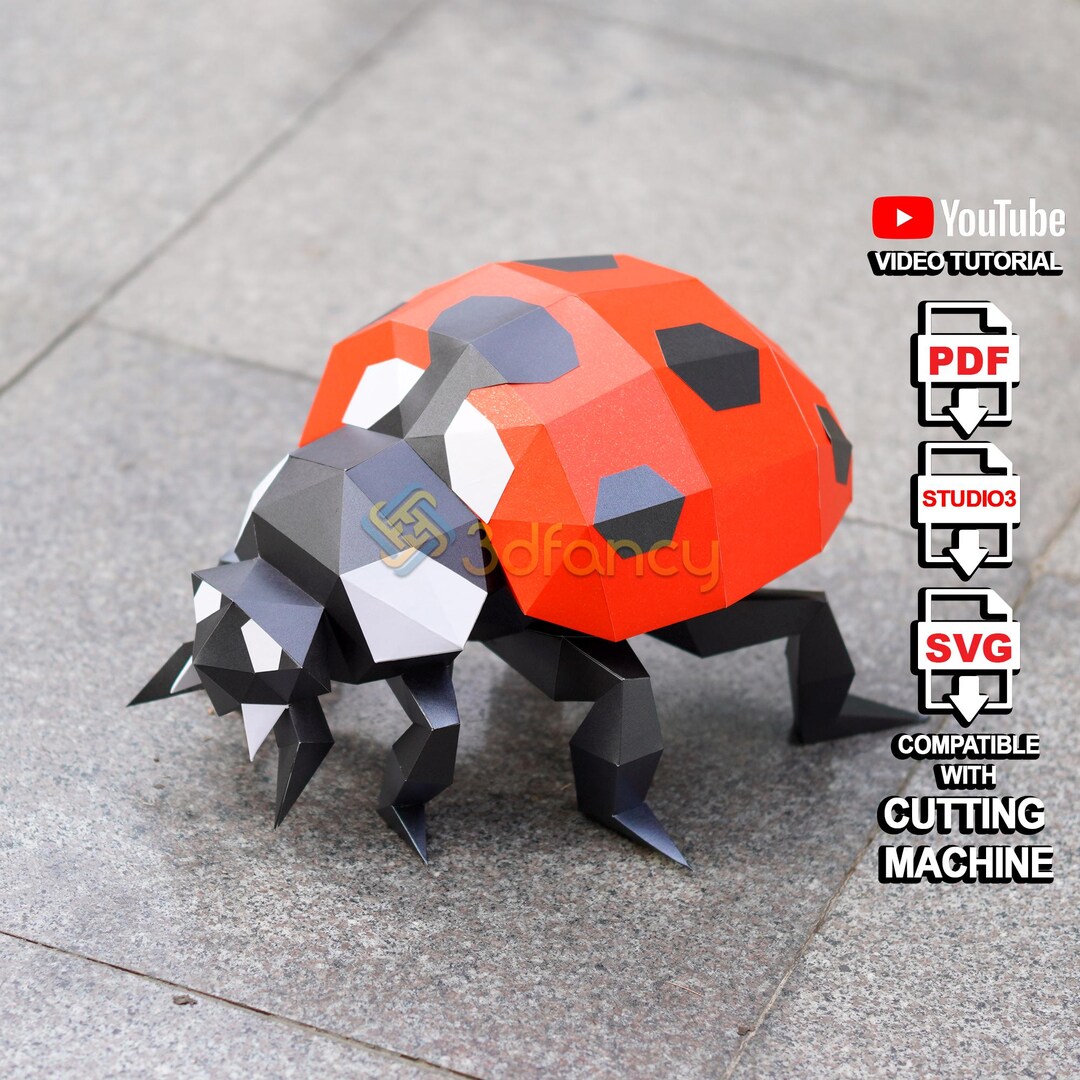 3D Ladybug Papercraft SVG PDF – DIY Insect Model for Kids, Low Poly ...