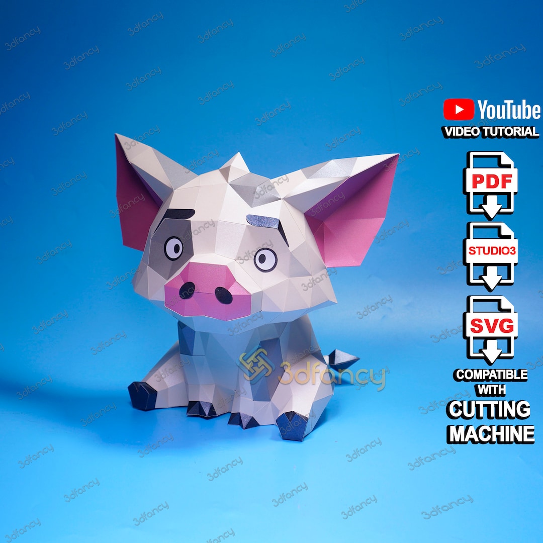 3D Papercraft Pig PDF, SVG Templates for Cricut Projects, DIY Pig Low ...