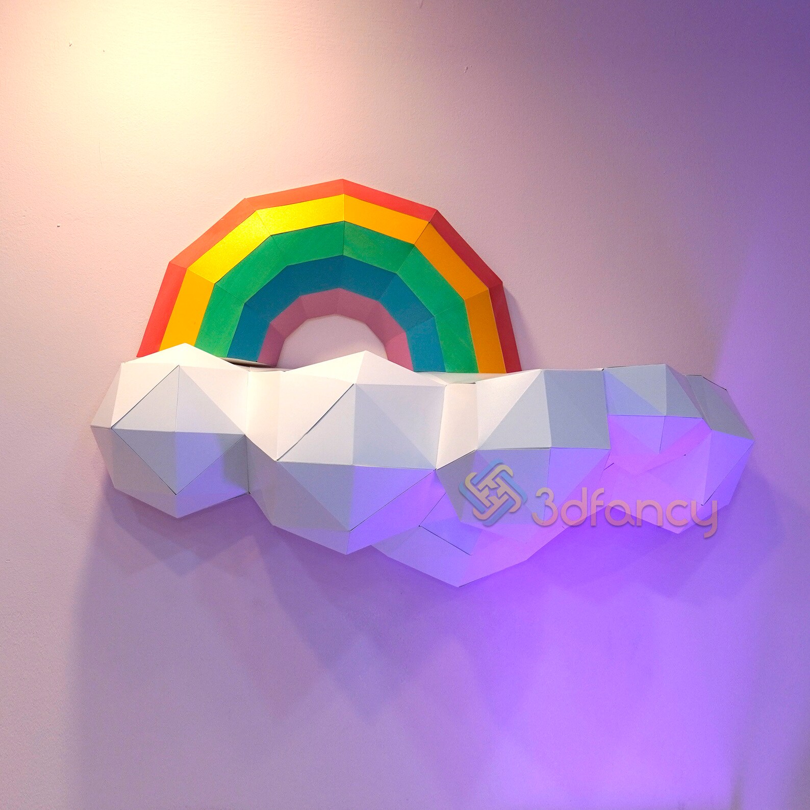 Papercraft 3D Unicorn on Clouds & Rainbow PDFSVG Template for | Etsy