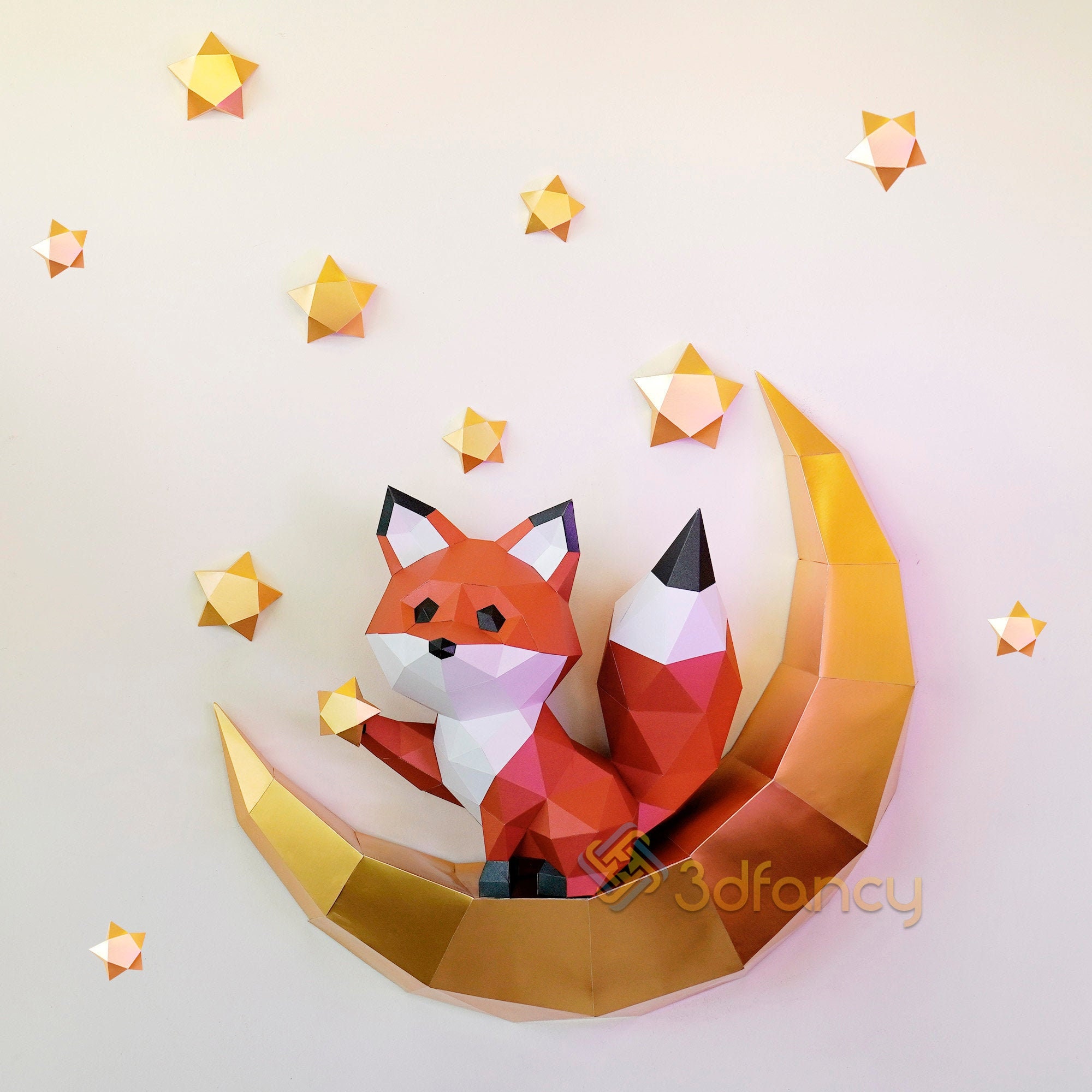 DIY Fox Moon 3D Papercraft SVG PDF Template for Creating 3D - Etsy