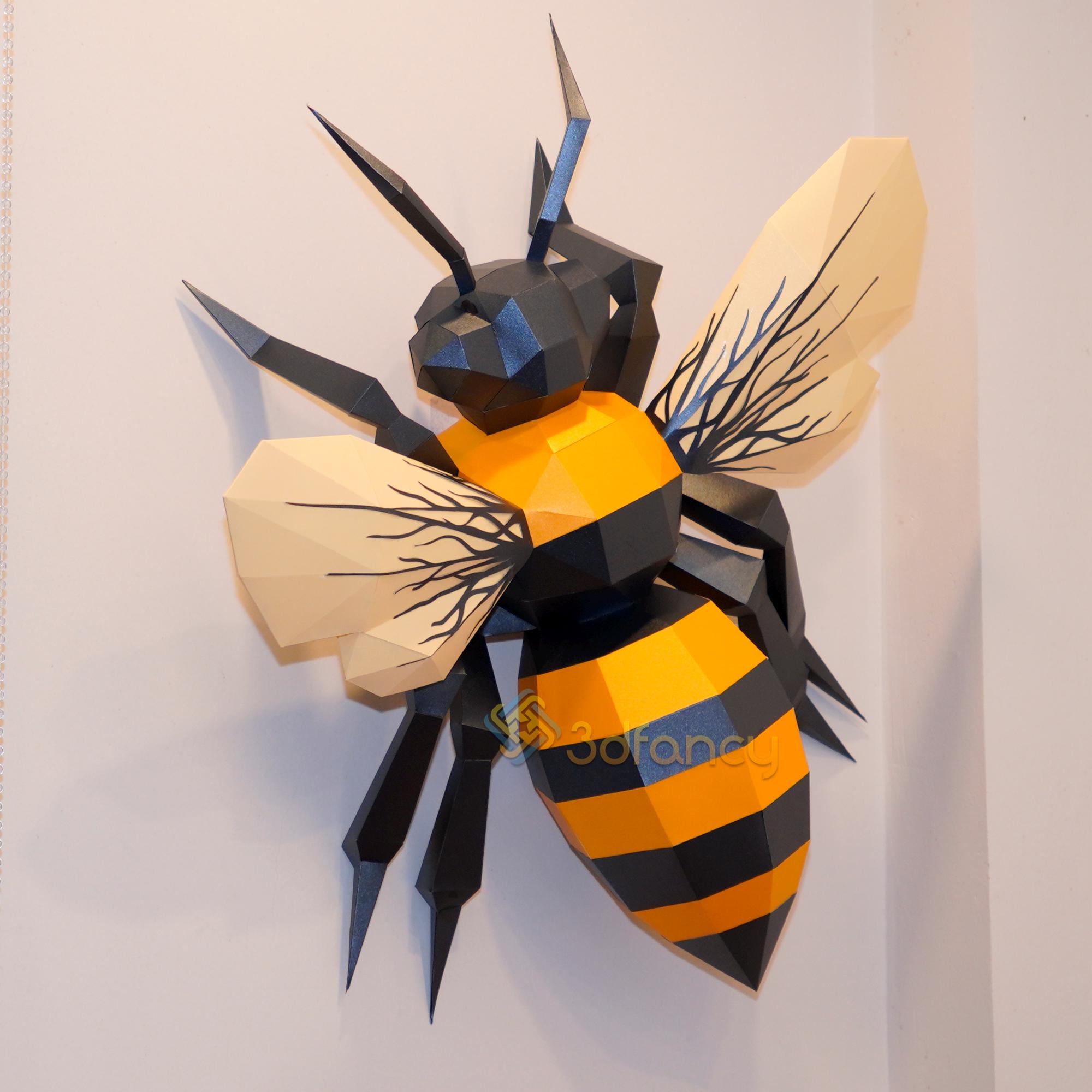 3D Bee Papercraft SVG PDF Template – DIY Bee Wall Hanging, Cardstock ...