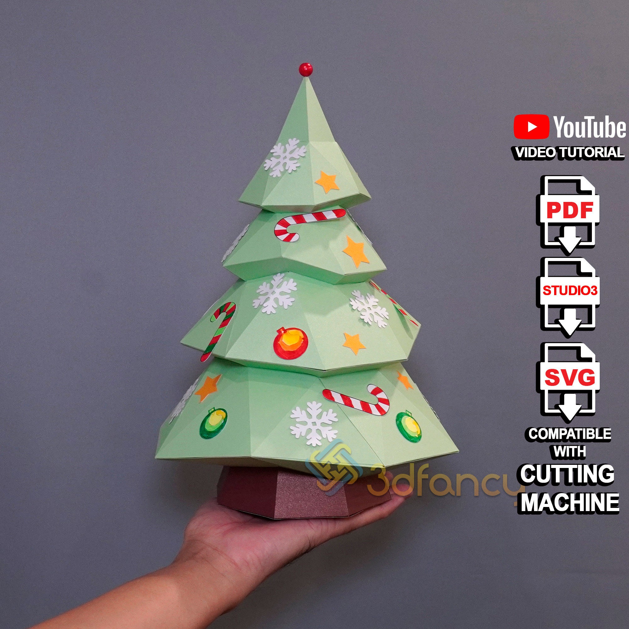 3D Christmas Tree Papercraft PDF SVG Template for Cricut Projects ...