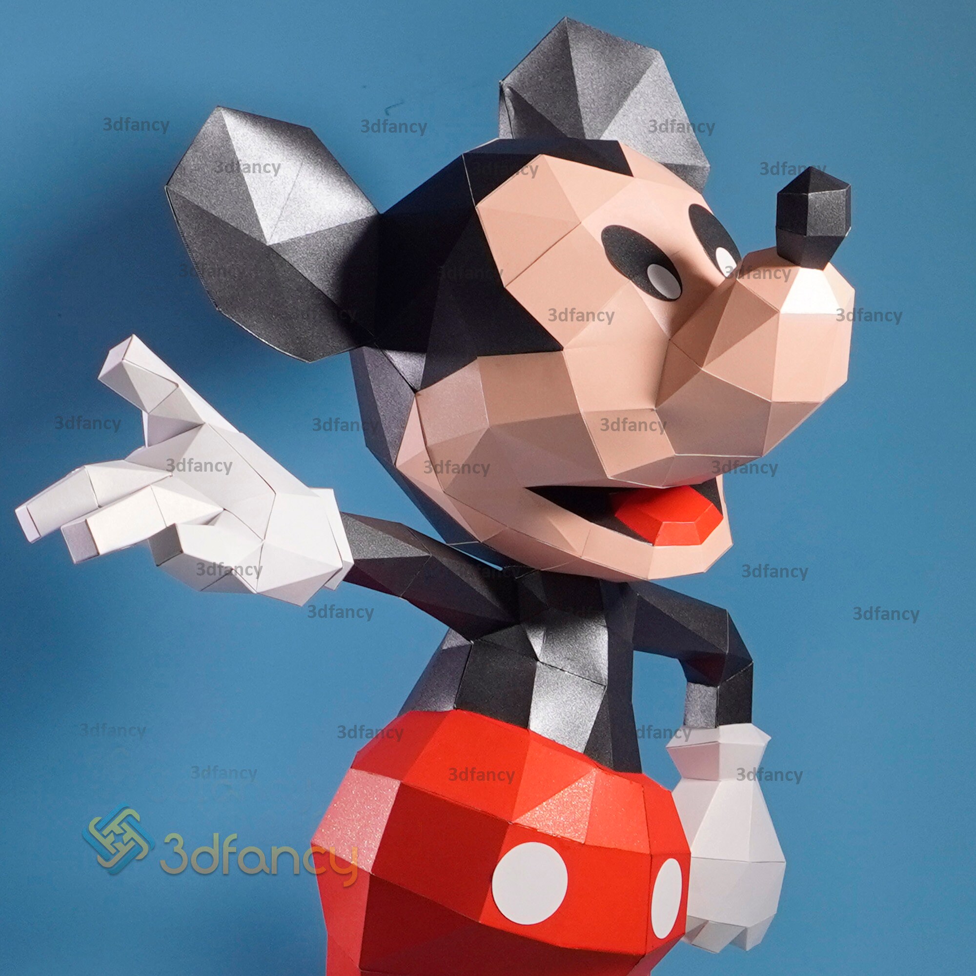 Mickey Mouse Papercraft PDF, SVG Template for DIY Low Poly Mickey Mouse ...