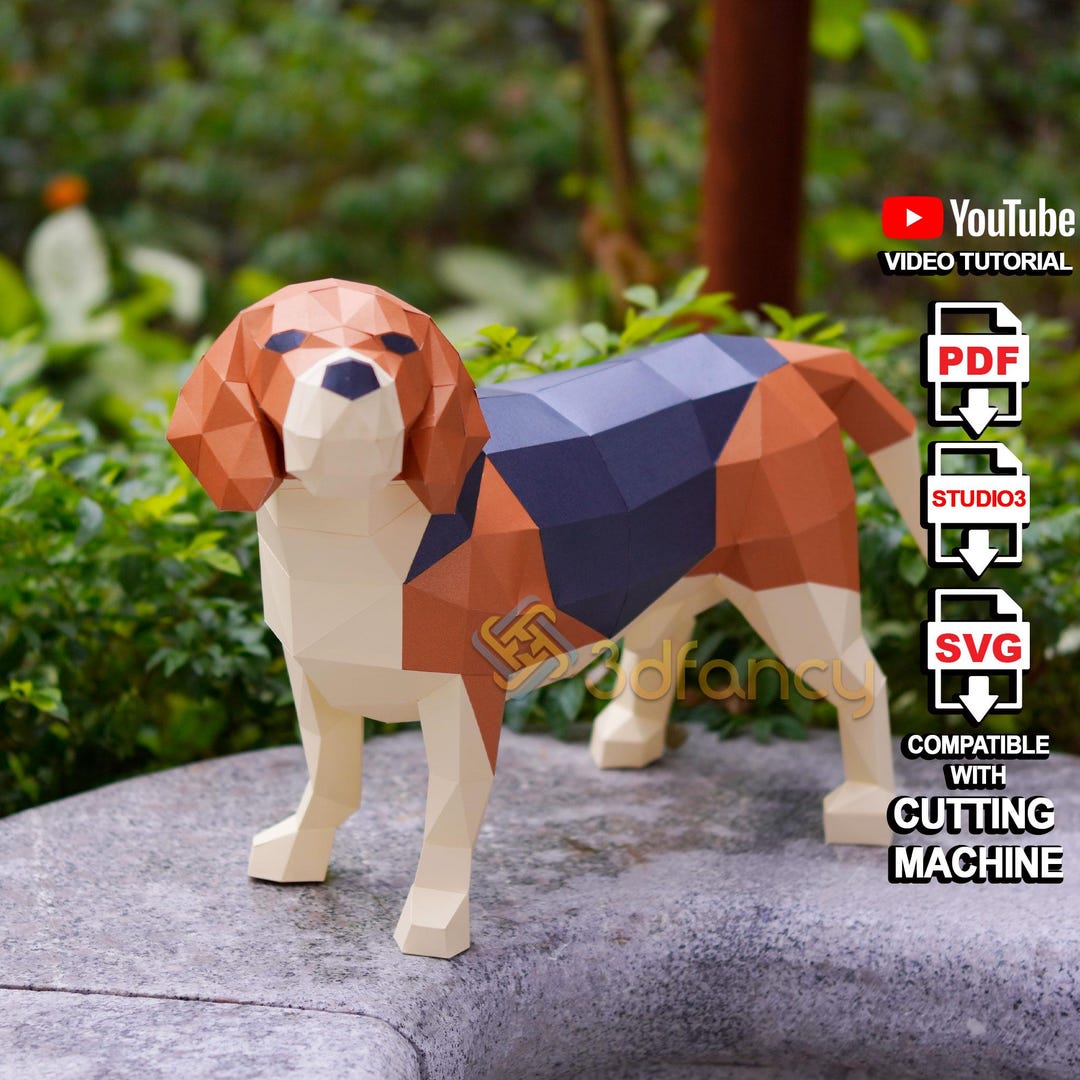 3D Beagle Dog Papercraft Svg | Low Poly Beagle Dog PDF, SVG, Studio ...