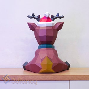 Papercraft Reindeer Sitting Christmas PDF SVG Template Creating Paper ...