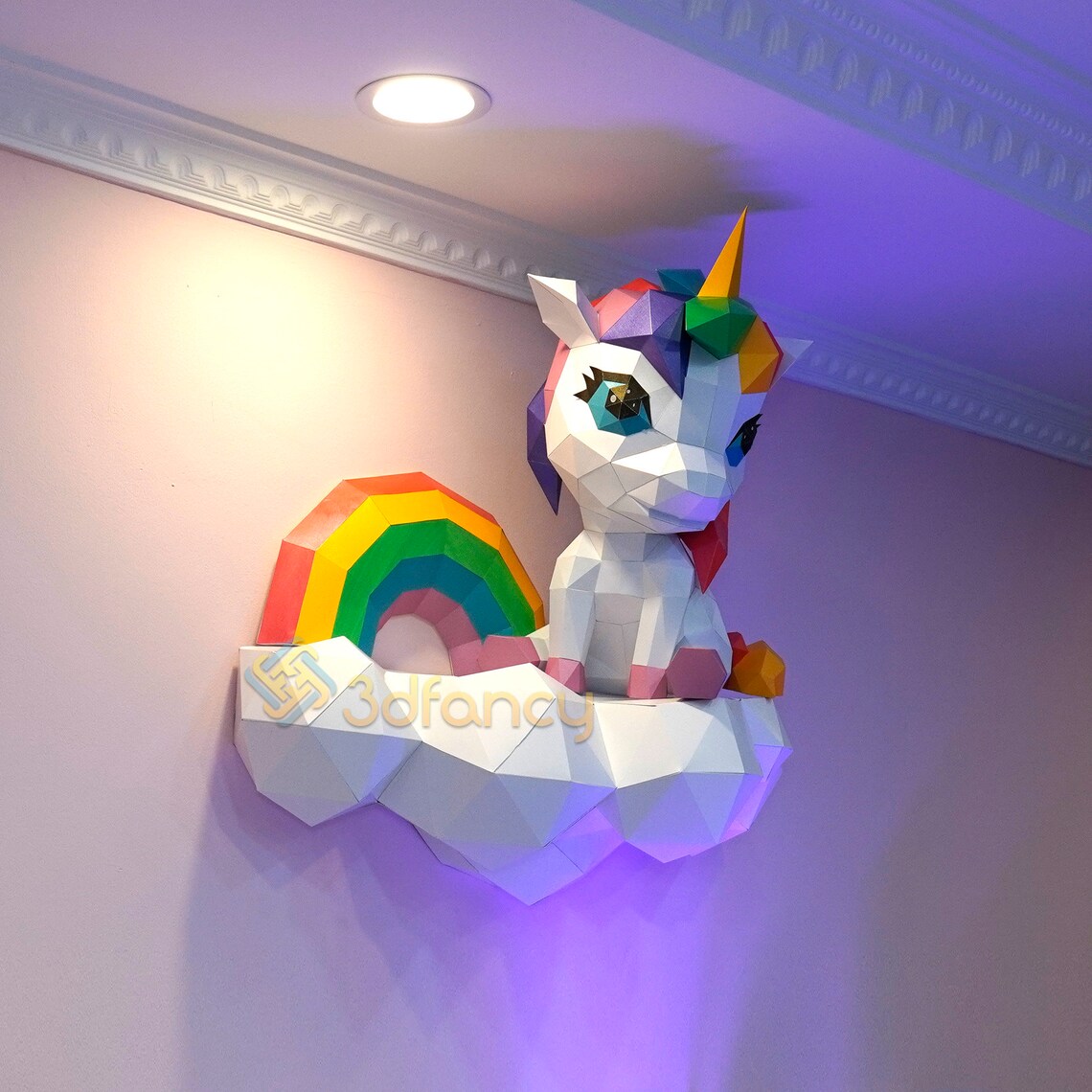 Papercraft 3D Unicorn on Clouds & Rainbow PDFSVG Template for | Etsy