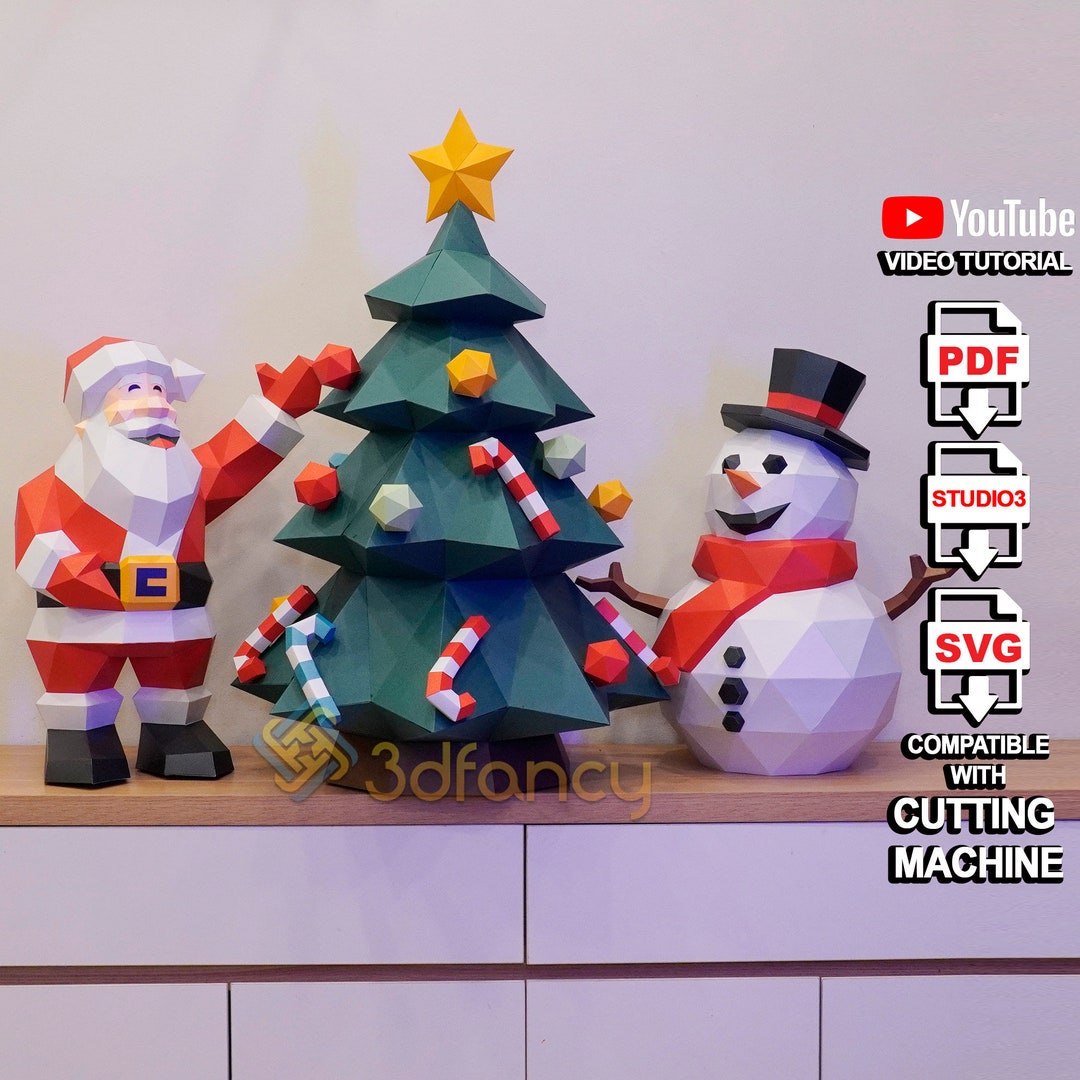 Bundle Christmas Decoration 3D Papercraft PDF SVG Silhouette Template ...