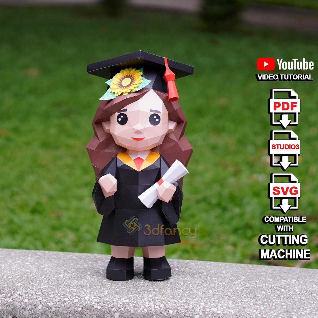 Graduation Gift DIY – 3D Girl Papercraft Template SVG PDF for Cricut ...