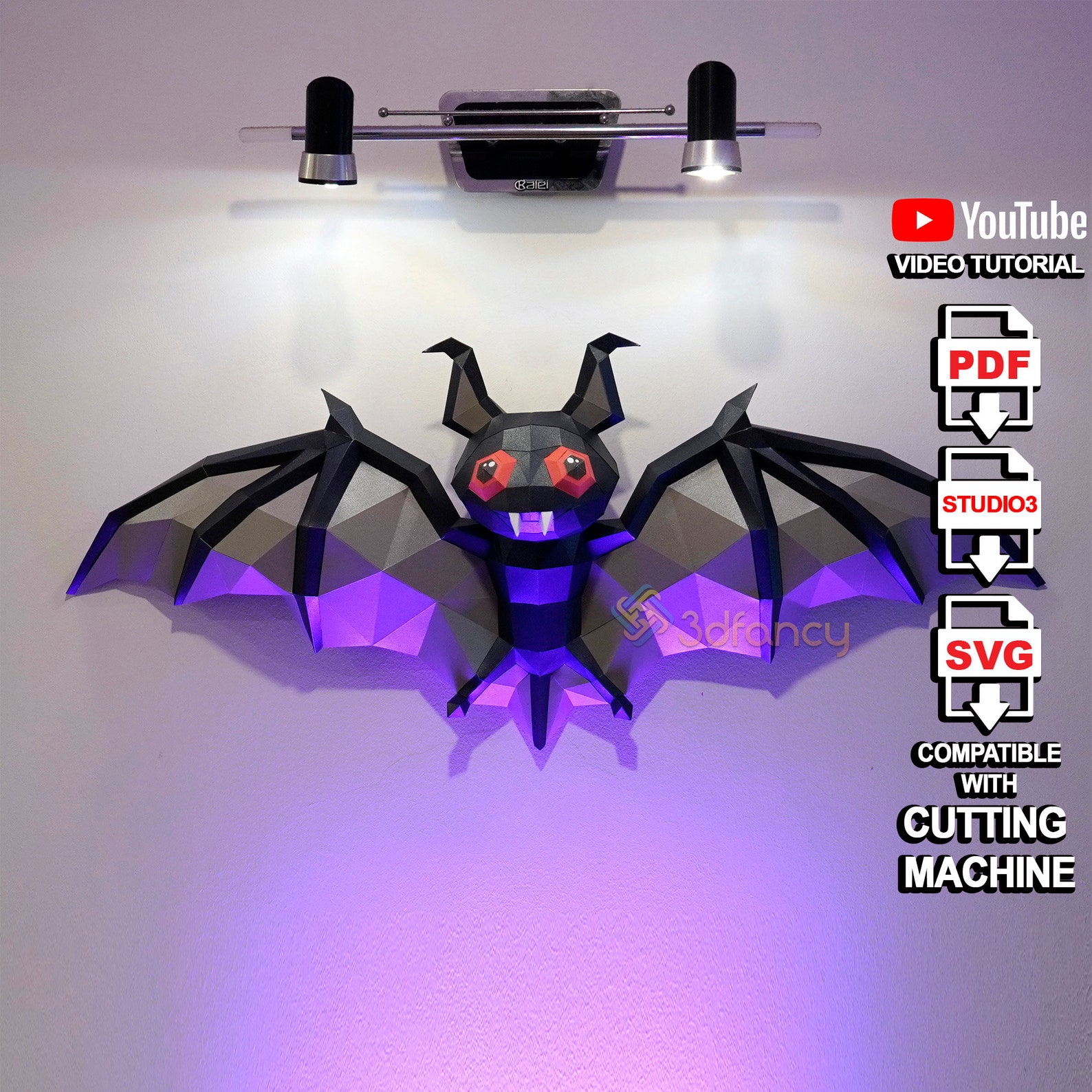 Bat Papercraft PDF, SVG Template for Creating 3D Bat Hangs Wall, DIY ...