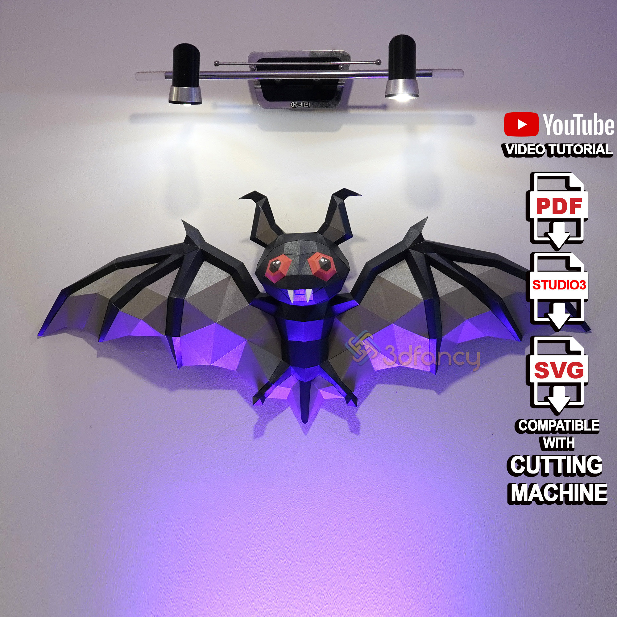Bat Papercraft PDF, SVG Template for Creating 3D Bat Hangs Wall, DIY ...