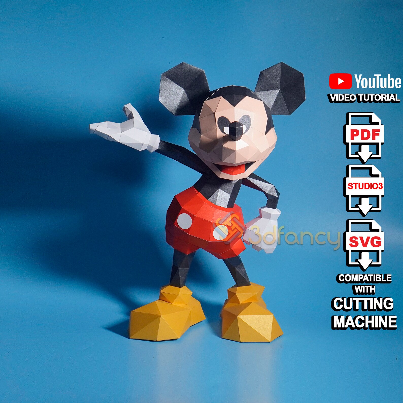 Mickey Mouse Papercraft PDF SVG Template for DIY Low Poly | Etsy Canada