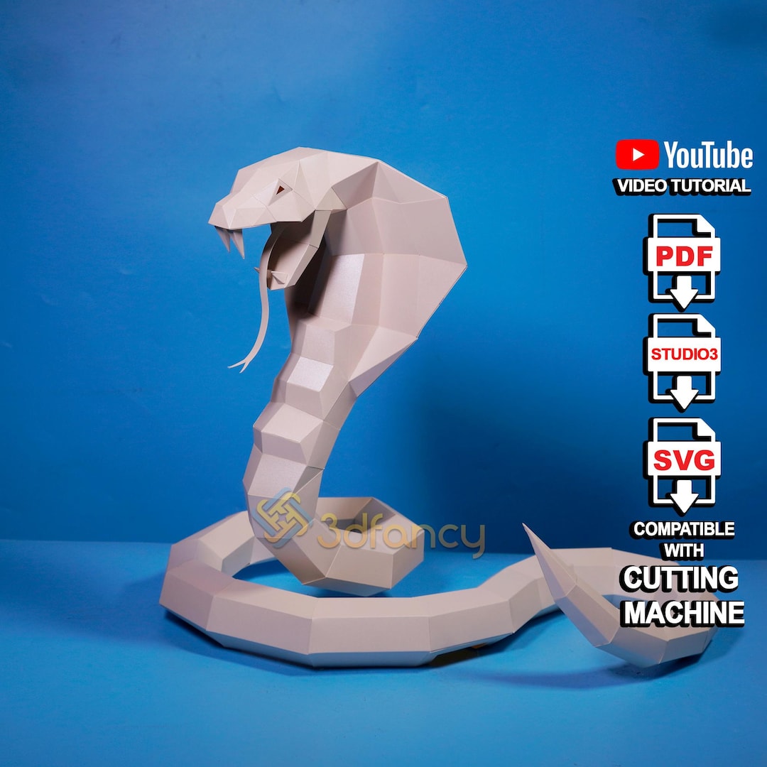 Snake Papercraft 3D SVG, Studio, PDF Template for Creating 3D Cobra, 3D ...