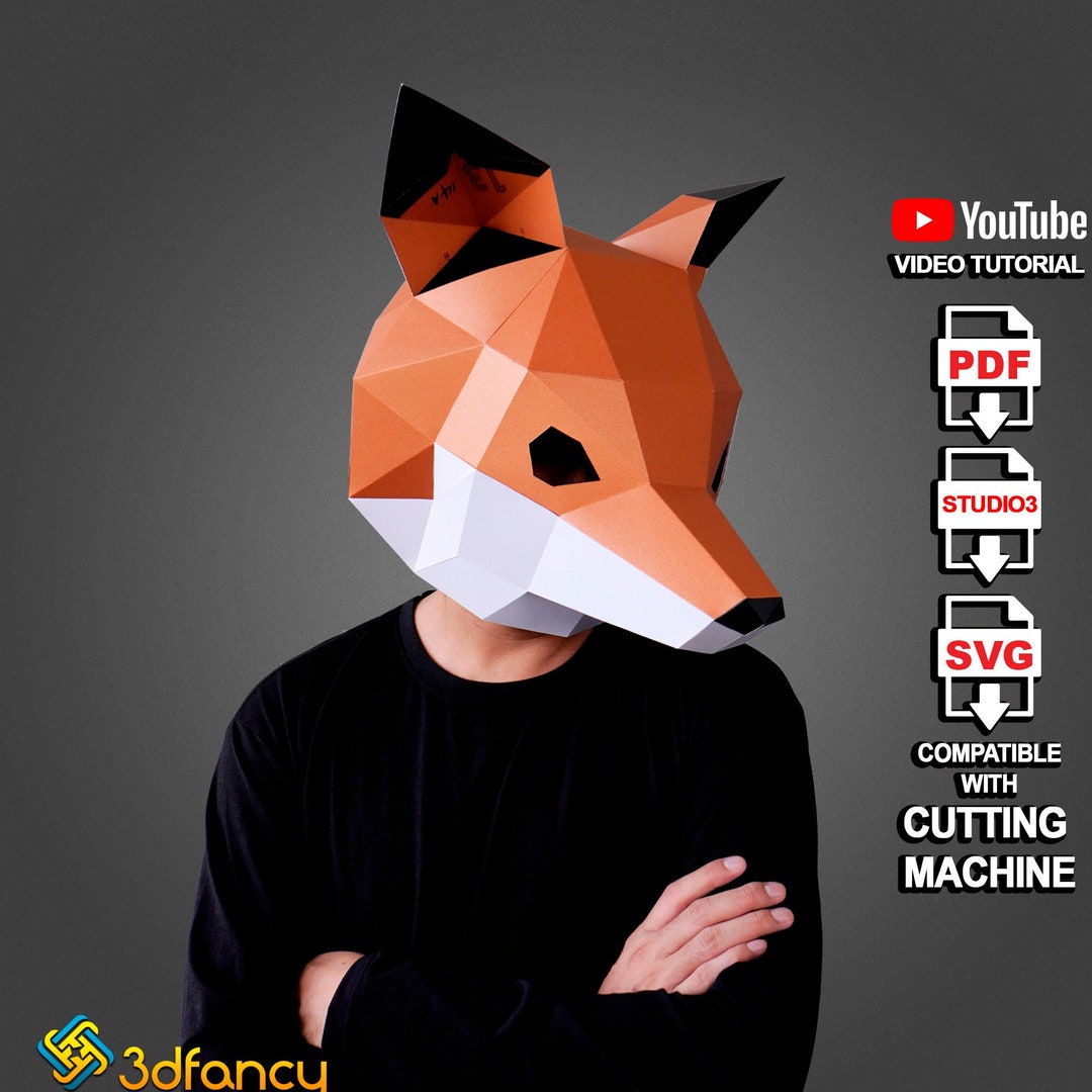 Fox Mask Papercraft PDF SVG Template, DIY Printable Animal Mask ...