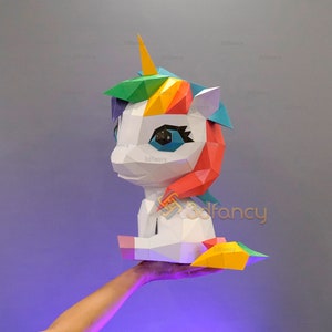 Papercraft 3D Unicorn on Clouds & Rainbow PDF,SVG Template for DIY ...