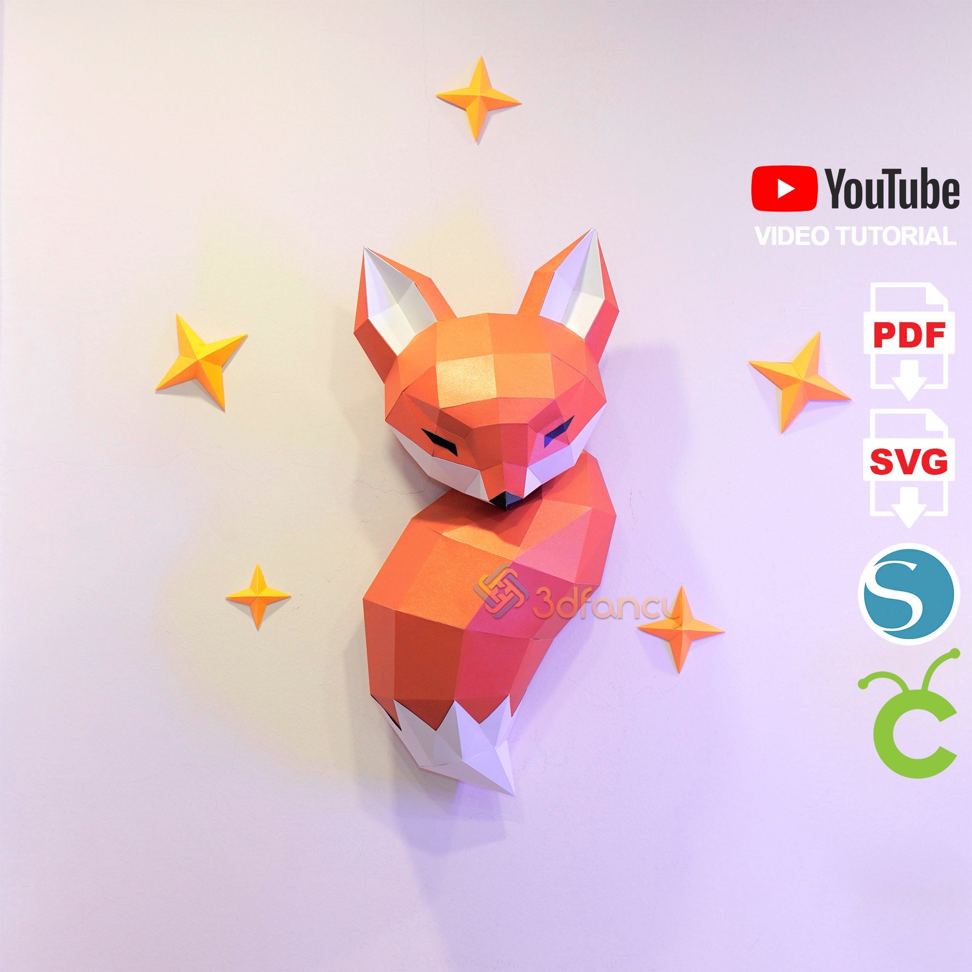 Papercraft Fox PDF SVG Template Creating 3D Fox From Paper | Etsy
