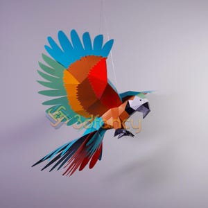 Low Poly Flying Parrot Papercraft PDF, SVG Template - 3D Macaw Origami ...