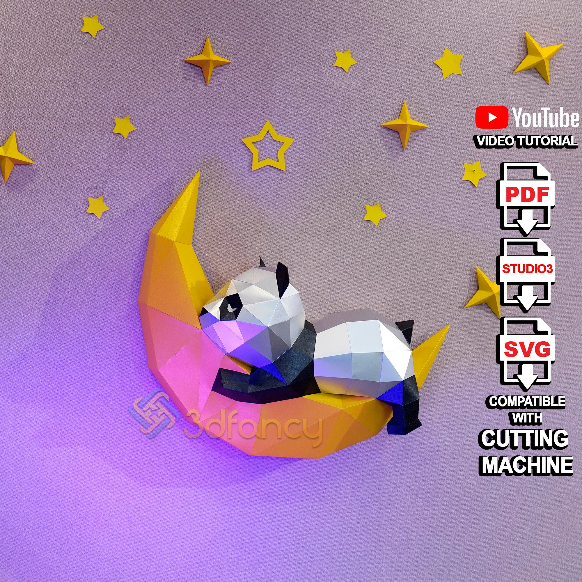 Papercraft Panda en la luna PDF imprimible SVG para - Etsy México