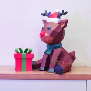 Papercraft Reindeer Sitting Christmas PDF SVG Template Creating Paper ...