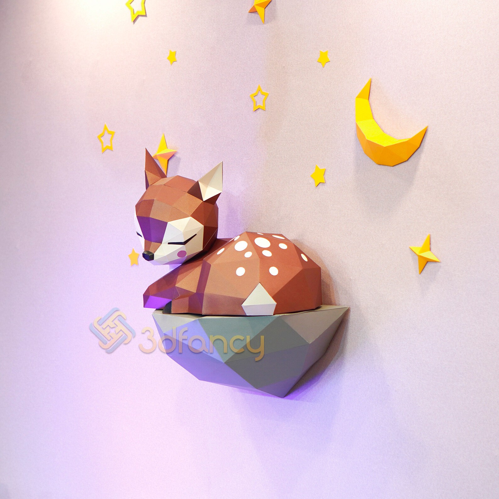 DIY Papercraft 3D Fawn On Rock PDF, Modello SVG per la creazione di ...