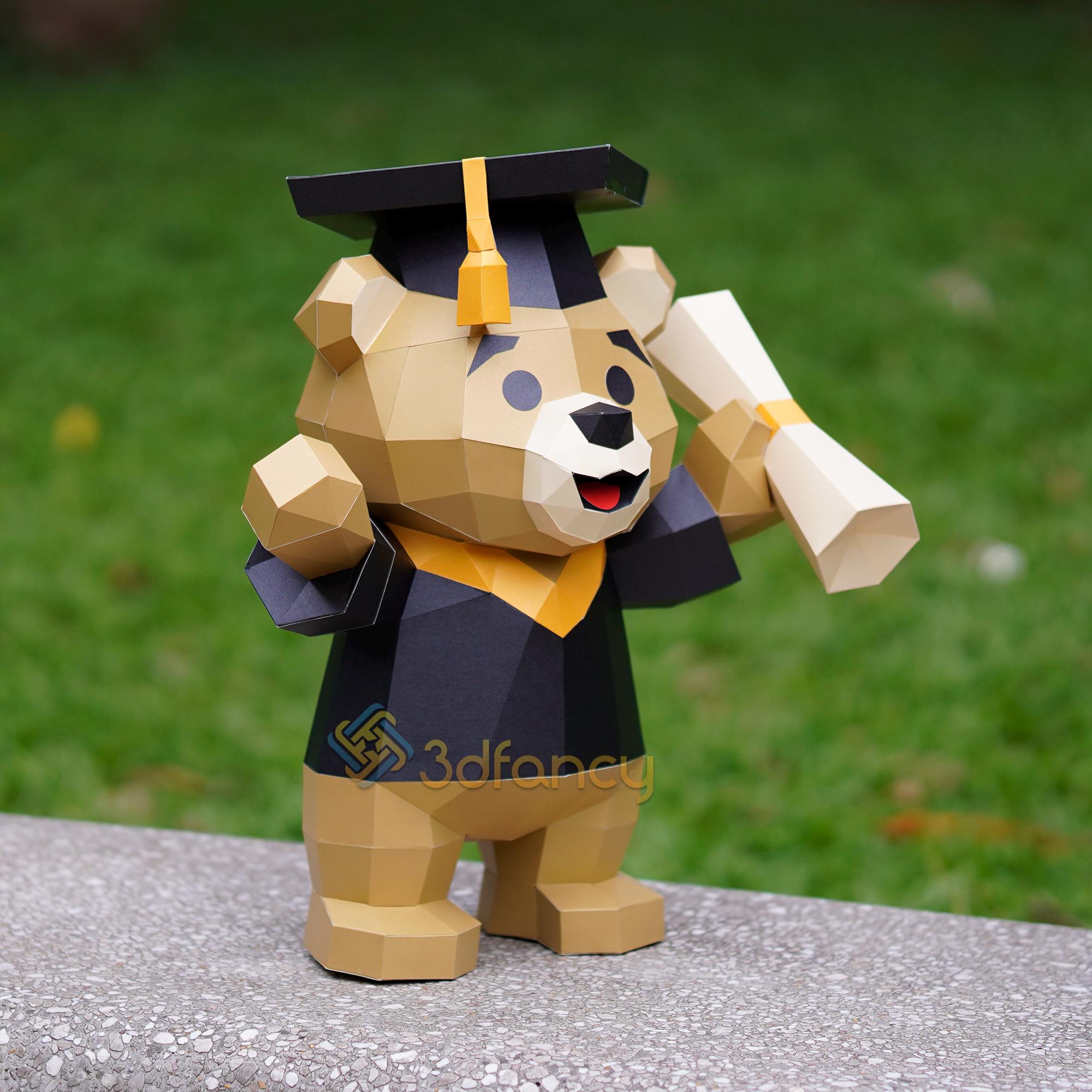 Graduation Bear Papercraft SVG & Studio, PDF Template for Graduation ...