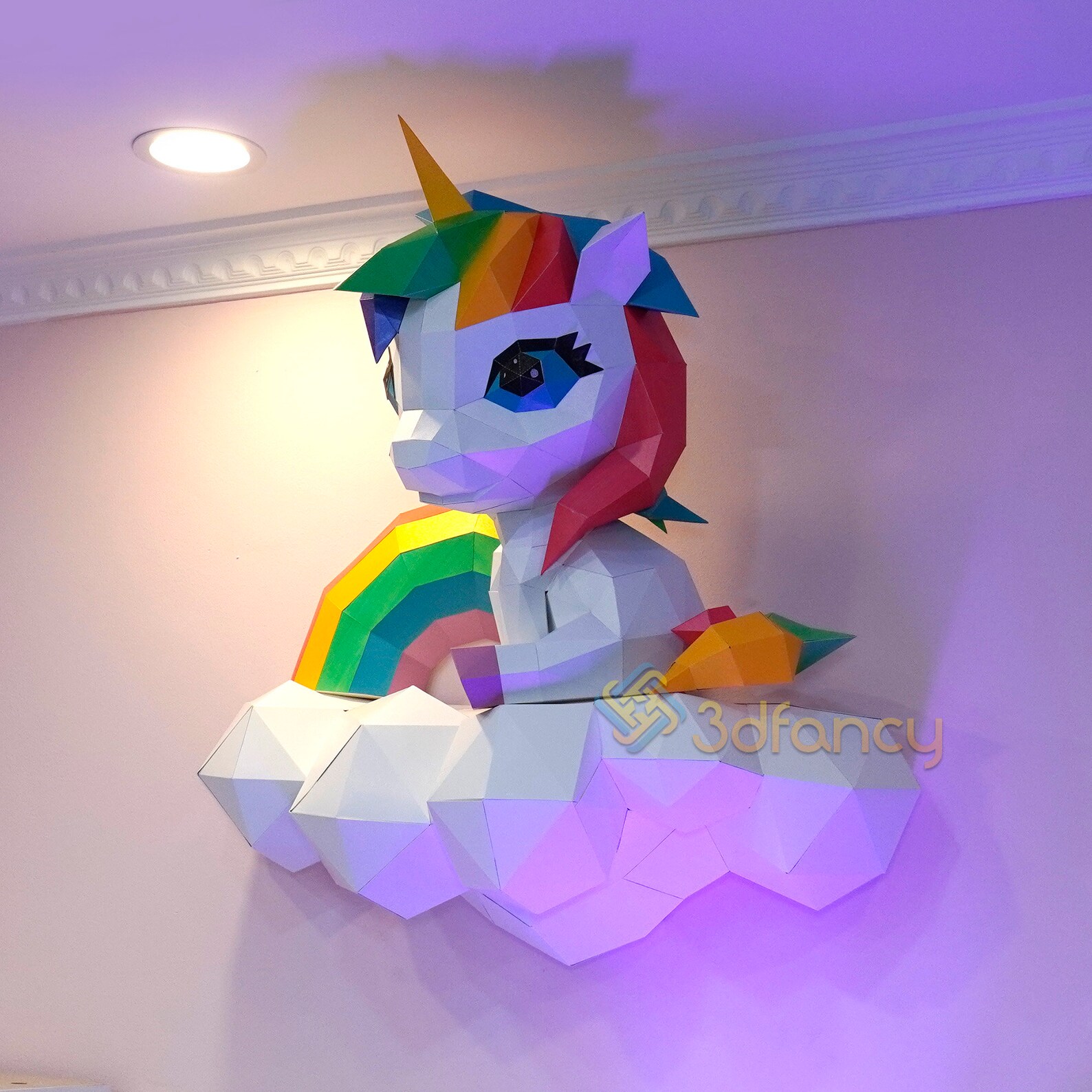 Papercraft 3D Unicorn on Clouds & Rainbow PDFSVG Template for | Etsy