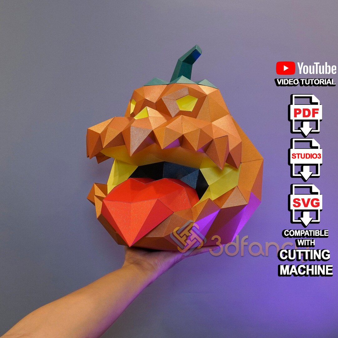 Pumpkin 3D Papercraft PDF, SVG, Silhouette Studio Template, 3D Pumpkin ...