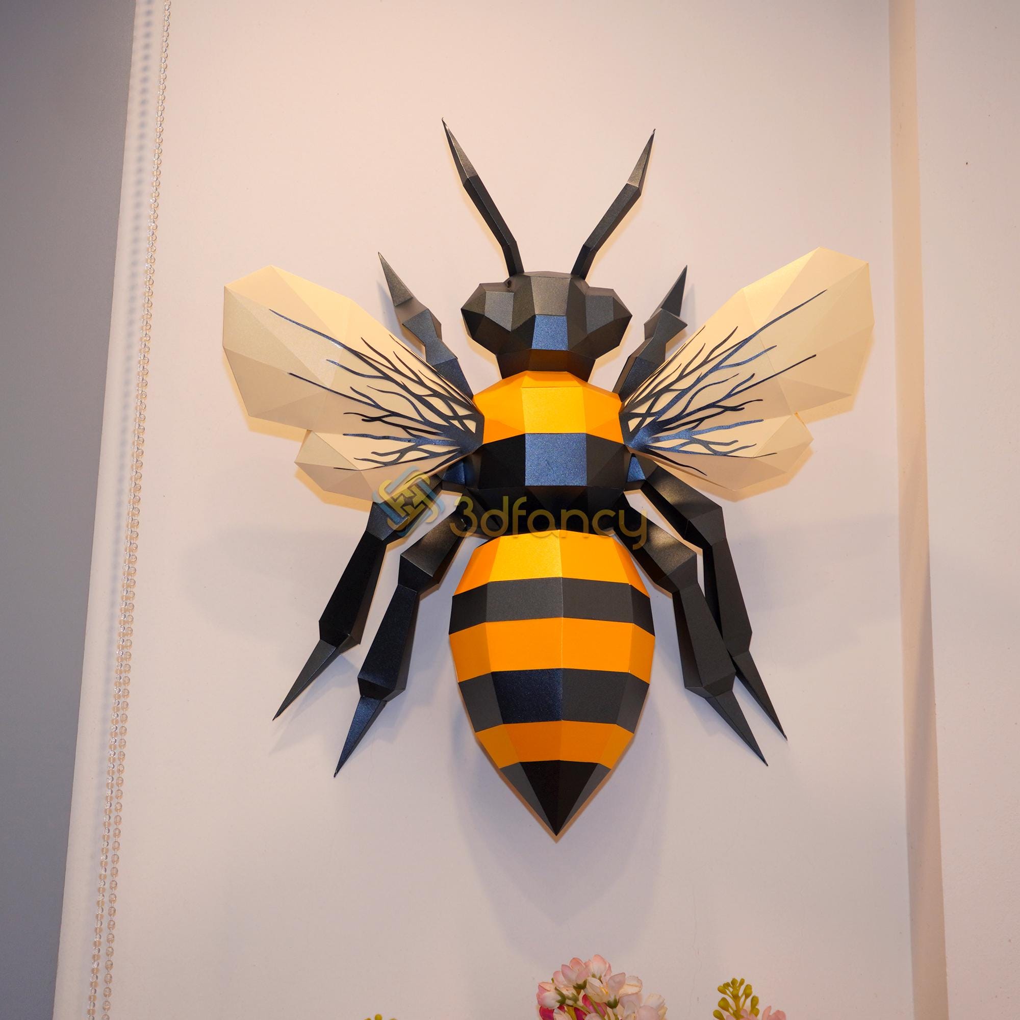 3D Bee Papercraft SVG PDF Template – DIY Bee Wall Hanging, Cardstock ...