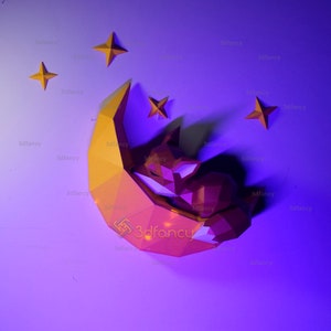 Fox Moon Papercraft PDF, SVG Template for Creating 3D Fox From Paper ...