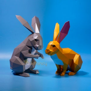 Set 2 Rabbit Papercraft PDF, SVG Template for Creating 3D Rabbit ...