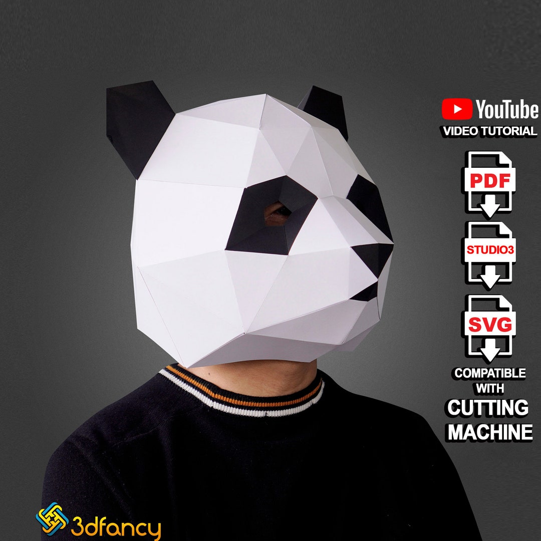 Panda Mask Papercraft PDF, SVG Template, Low Poly Mask, 3d Paper Mask ...
