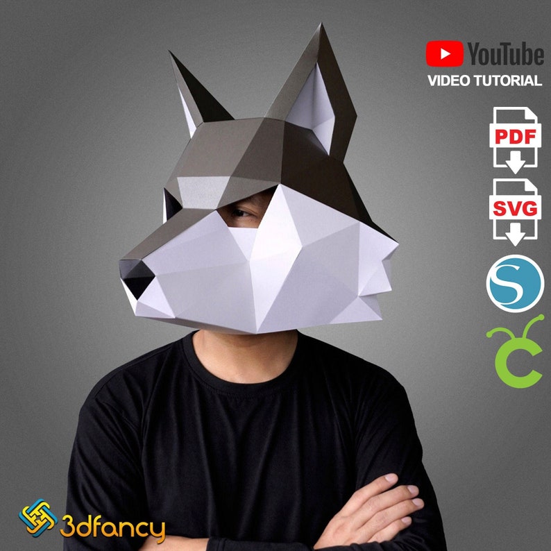 Wolf Mask Papercraft PDF SVG Template Low Poly Mask 3d | Etsy