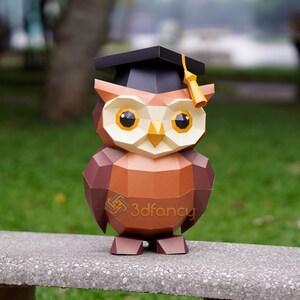 Graduation Owl Papercraft SVG & Studio, PDF Template – DIY Gift, 3D ...
