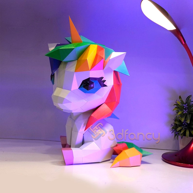 Papercraft 3D Unicorn on Clouds & Rainbow PDFSVG Template for - Etsy