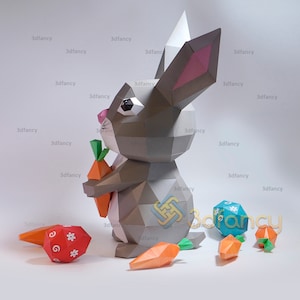 Bunny Easter Papercraft PDF, SVG Template Creating Low Poly 3D Rabbit ...