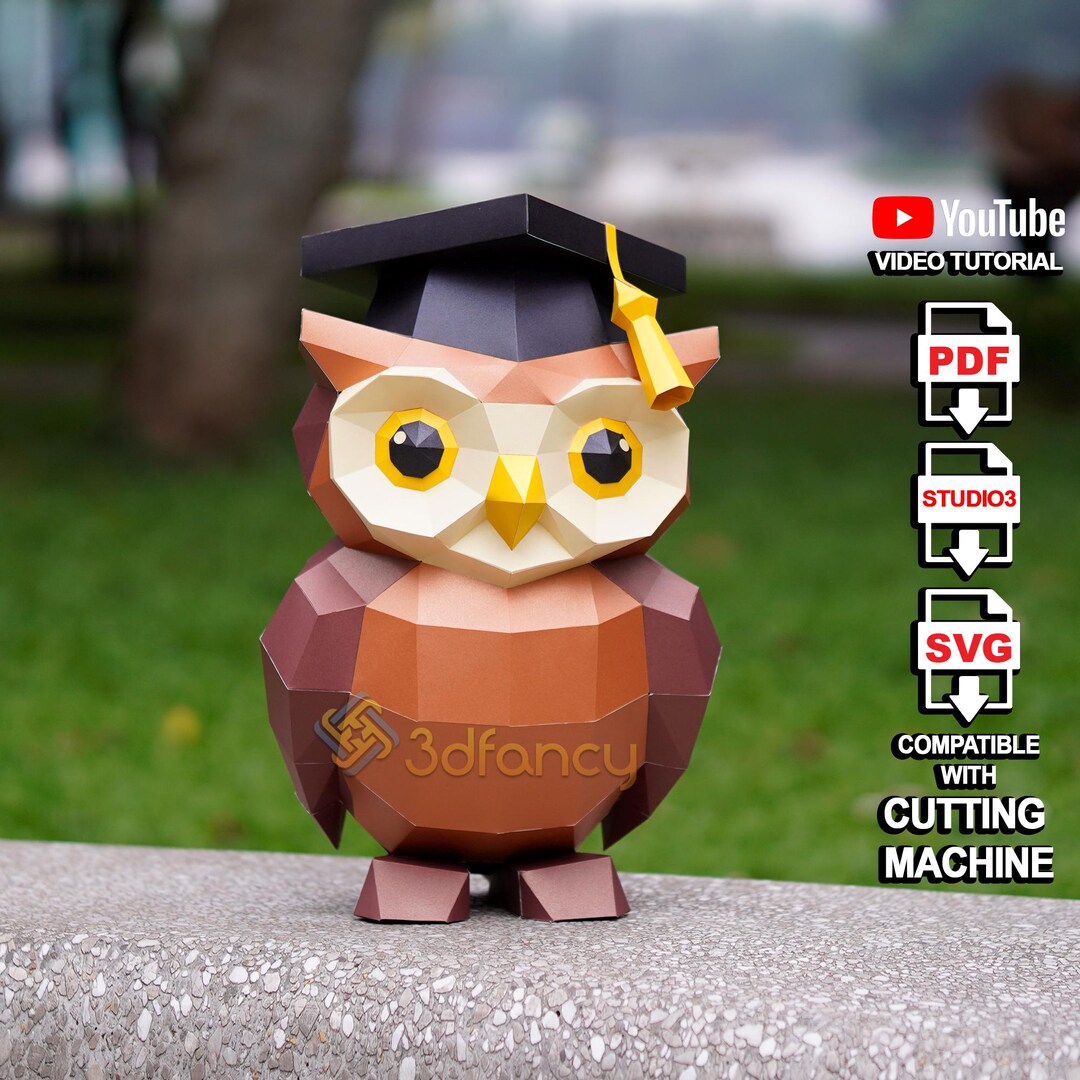 Graduation Owl Papercraft SVG & Studio, PDF Template – DIY Gift, 3D ...