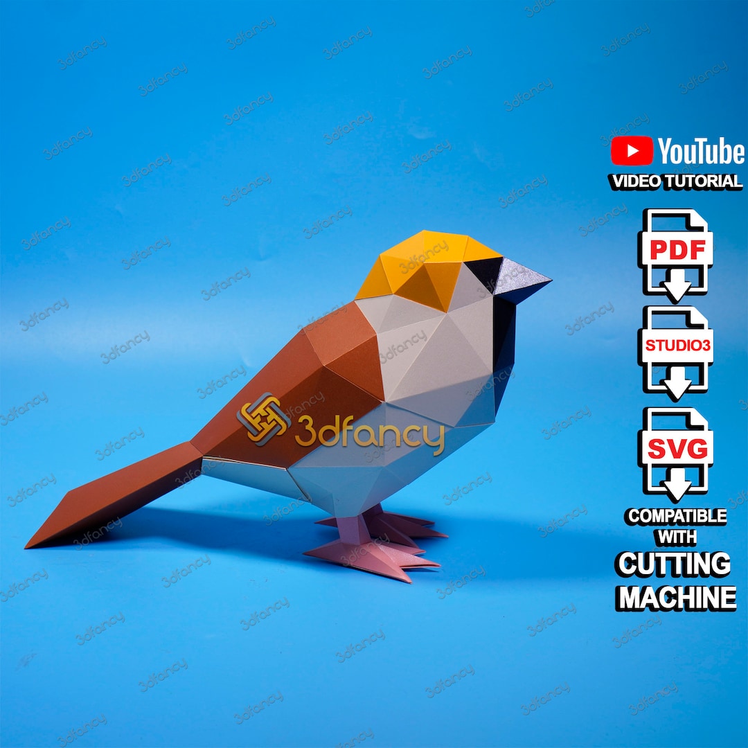 Papercraft Bird Sparrow PDF, SVG Template for Cricut Projects, 3D Low ...