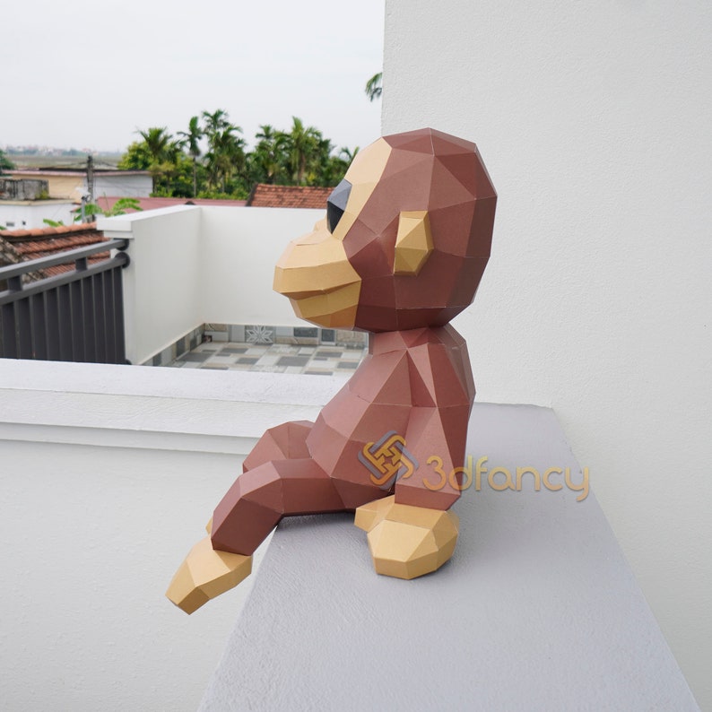 Low Poly Monkey 3D Papercraft PDF 3D SVG Template for - Etsy