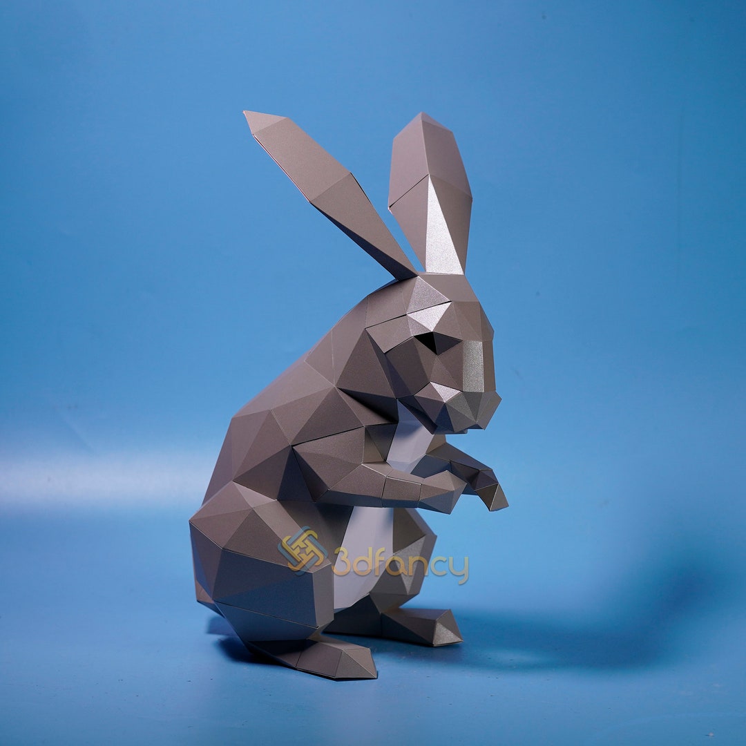 Rabbit Standing 3D Papercraft PDF, SVG Template for DIY Bunny Rabbit ...